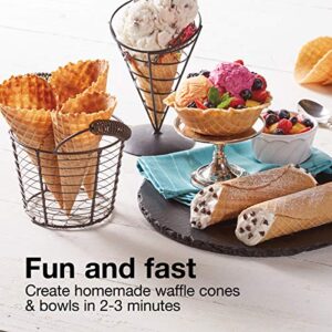 Proctor Silex Waffle Cone and Ice Cream Bowl Maker with Browning Control, Shaper Roller and Cup Press, 7.5” Nonstick Plates, White (26410)