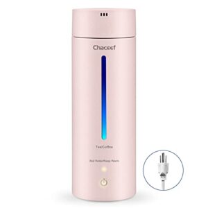 chaceef travel electric kettle, 350ml small portable kettle with non-stick coating, bpa free, 3 colors led water boiler with keep warm function, fast boil and auto shut off hot water kettle, pink