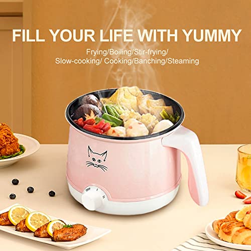 Avkobow Hot Pot, Electric Pot for Raman, Soup, Noodles, Steak, Oatmeal, Rapid Mini cooker with Temperature control, 1.8L (Pink)