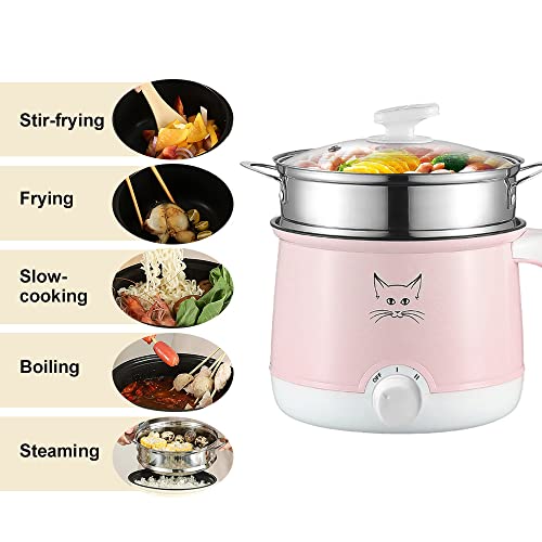 Avkobow Hot Pot, Electric Pot for Raman, Soup, Noodles, Steak, Oatmeal, Rapid Mini cooker with Temperature control, 1.8L (Pink)