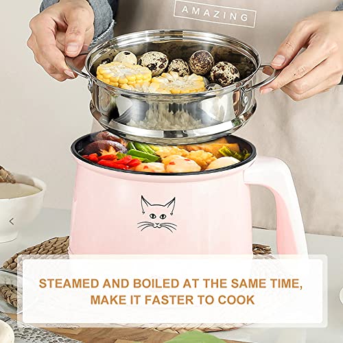 Avkobow Hot Pot, Electric Pot for Raman, Soup, Noodles, Steak, Oatmeal, Rapid Mini cooker with Temperature control, 1.8L (Pink)