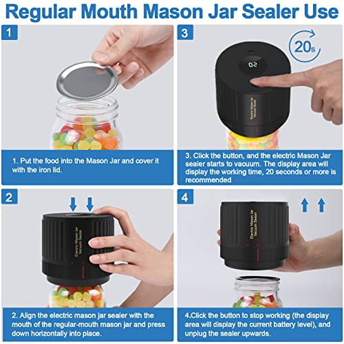 Electric Mason Jar Vacuum Sealer Kit for Wide Mouth and Regular Mouth Mason Jars