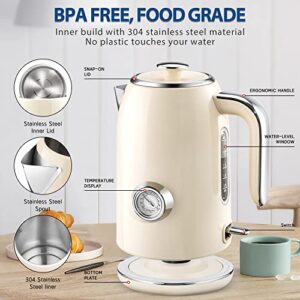 SULIVES Electric Kettle, 1.7L Stainless Steel Tea Kettle with Temperature Gauge, 1500W Water Boiler with LED Light, BPA-Free, Auto Shut-Off and Boil-Dry Protection