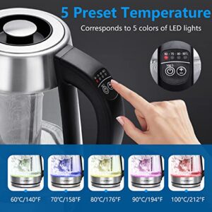 Aigostar Electric Kettle Temperature Control & Tea Infuser 1.7L, Hot Water Tea Kettle with Variable Temperature LED Indicator Light Change Auto Shut-Off