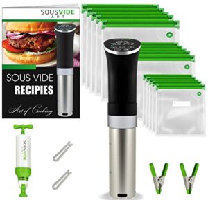 sousvide art precision cooker kit | 1000w standard sous vide machine immersion cookers circulator | 15 vacuum seal bags, vacuum pump, digital timer, & temperature control | all in one sous vide machines