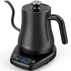 electric gooseneck kettle temperature control & 5 variable presets, pour-over tea kettle for coffee brewing, stainless steel inner, 1200w rapid heating, temp holding, 0.8l, matte black