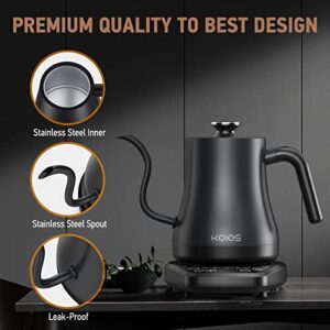 Electric Gooseneck Kettle Temperature Control & 5 Variable Presets, Pour-Over Tea Kettle for Coffee Brewing, Stainless Steel Inner, 1200W Rapid Heating, Temp Holding, 0.8L, Matte Black