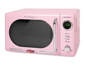 nostalgia retro compact countertop microwave oven, 0.7 cu. ft. 700-watts with led digital display, child lock, easy clean interior, pink