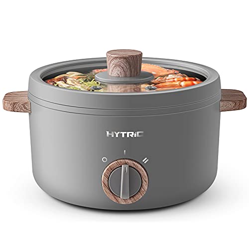 Hytric Electric Hot Pot with Handle, 1.5L Mini Multifunction Electric Cooker for Shabu-Shabu, Stir Fry, Noodles, Pasta, Nonstick Frying Pan for Sauté, Dual Power Control Ramen Cooker for Dorm and Office