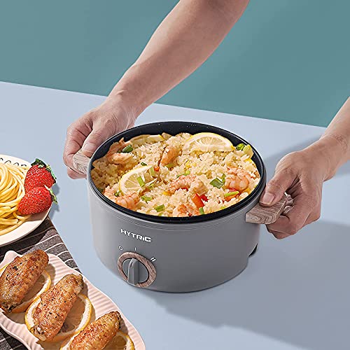 Hytric Electric Hot Pot with Handle, 1.5L Mini Multifunction Electric Cooker for Shabu-Shabu, Stir Fry, Noodles, Pasta, Nonstick Frying Pan for Sauté, Dual Power Control Ramen Cooker for Dorm and Office