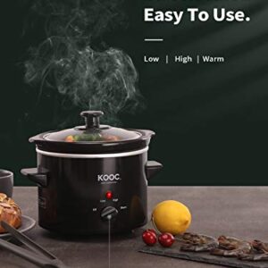 KOOC Small Slow Cooker, 2-Quart, Free Liners Included for Easy Clean-up, Upgraded Ceramic Pot, Adjustable Temp, Nutrient Loss Reduction, Stainless Steel, Black, Round…