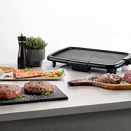 Ovente Electric Indoor Griddle 16 x 10 Inch with Easy Clean Non-Stick Plate and Removable Oil Drip Tray, 1200W Adjustable Temperature Control Perfect for Cooking Pancakes Burgers Eggs, Black GD1610B