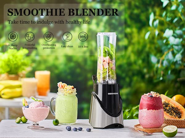 REDMOND Personal Blender for Shakes and Smoothies, Powerful Smoothie Blender with 6-point Stainless Steel Blade 2 x Travel Cups 20oz Pulse Technology BPA-Free