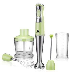 immersion hand blender, utalent 5-in-1 8-speed stick blender with 500ml food grinder, bpa-free, 600ml container,milk frother,egg whisk,puree infant food, smoothies, sauces and soups – green