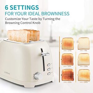 Ultrean Toaster 2 Slice with Extra-Wide Slot for Toasting Bagels, Breads, Waffles & More, Stainless Steel Material with Removable Crumb Tray, 6 Browning Settings