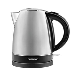 chefman stainless steel electric kettle quickly heats water, separates from base for cordless pouring, auto shut off boil dry protection, bpa-free interior & cool-touch handle, 1.7 liter/1.8 quart