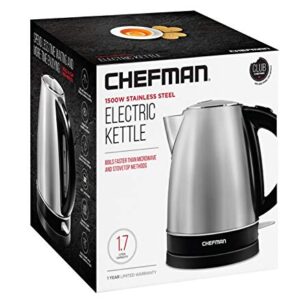 Chefman Stainless Steel Electric Kettle Quickly Heats Water, Separates from Base for Cordless Pouring, Auto Shut Off Boil Dry Protection, BPA-Free Interior & Cool-Touch Handle, 1.7 Liter/1.8 Quart