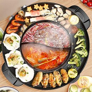 hot pot with grill, 2000w 2 in 1 electric hot pot grill cooker with dual temperature control for 1-8 people, multi-function smokeless shabu korean bbq grill for simmer, boil, fry, roast (black)