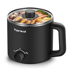 topwit electric hot pot, mini ramen cooker, 1.6l noodles pot, multifunctional electric cooker for pasta, shabu-shabu, oatmeal, soup and egg with over-heating protection, boil dry protection, black