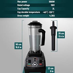 WantJoin Professional Blender, Countertop Blender ,Blender for kitchen Max 1800W High Power Home and Commercial Blender with Timer, Smoothie Maker 2200ml for Crushing Ice, Frozen Dessert, Soup,fish