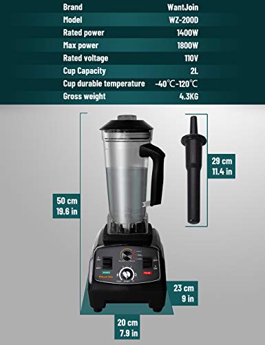 WantJoin Professional Blender, Countertop Blender ,Blender for kitchen Max 1800W High Power Home and Commercial Blender with Timer, Smoothie Maker 2200ml for Crushing Ice, Frozen Dessert, Soup,fish