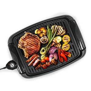 elite gourmet egl-3450 smokeless indoor electric bbq grill dishwasher safe, pfoa-free nonstick, adjustable temperature, fast heat up, low-fat meals easy to clean design, black