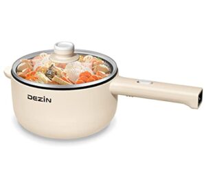 dezin electric hot pot, 1.8l non-stick sauté pan, rapid noodles cooker, mini pot for steak, egg, fried rice, ramen, oatmeal, soup with power adjustment, college dorm room essential(egg rack included)