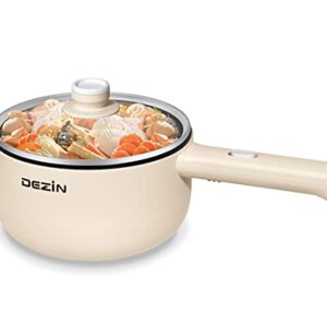 Dezin Electric Hot Pot, 1.8L Non-Stick Sauté Pan, Rapid Noodles Cooker, Mini Pot for Steak, Egg, Fried Rice, Ramen, Oatmeal, Soup with Power Adjustment, College Dorm Room Essential(Egg Rack Included)