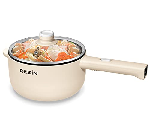 Dezin Electric Hot Pot, 1.8L Non-Stick Sauté Pan, Rapid Noodles Cooker, Mini Pot for Steak, Egg, Fried Rice, Ramen, Oatmeal, Soup with Power Adjustment, College Dorm Room Essential(Egg Rack Included)