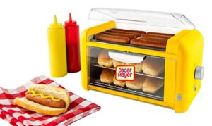 oscar mayer extra large 8 hot dog roller & 8 bun toaster oven, stainless steel grill rollers, non-stick warming racks, perfect for hot dogs, egg rolls, veggie dogs, sausages, brats, adjustable timer