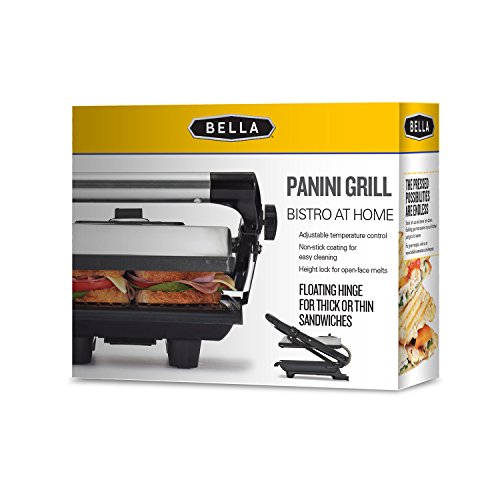 BELLA Electric Panini Press & Sandwich Grill, Polished Stainless Steel, Multifunction Space-Saving Panini Press & Contact Grill with Non-Stick Plates (13267)