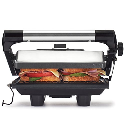 BELLA Electric Panini Press & Sandwich Grill, Polished Stainless Steel, Multifunction Space-Saving Panini Press & Contact Grill with Non-Stick Plates (13267)