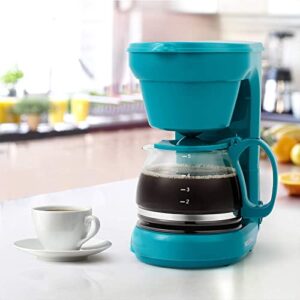 Holstein Housewares - 5-Cup Compact Coffee Maker, Teal - Convenient and User Friendly with Auto Pause and Serve Functions