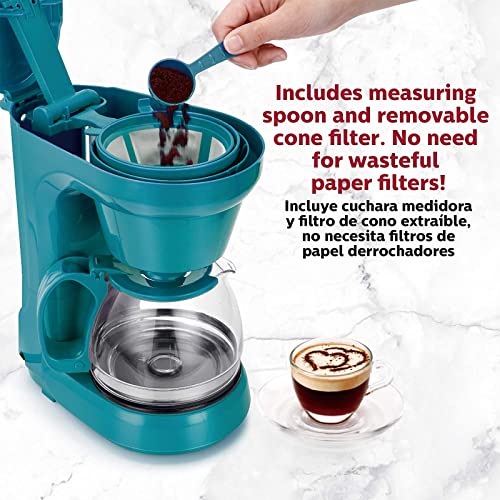 Holstein Housewares - 5-Cup Compact Coffee Maker, Teal - Convenient and User Friendly with Auto Pause and Serve Functions