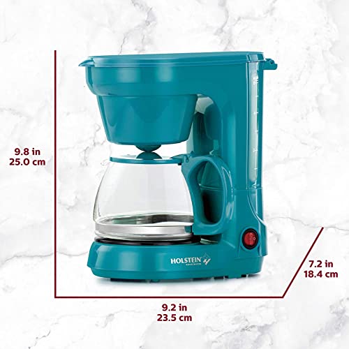 Holstein Housewares - 5-Cup Compact Coffee Maker, Teal - Convenient and User Friendly with Auto Pause and Serve Functions