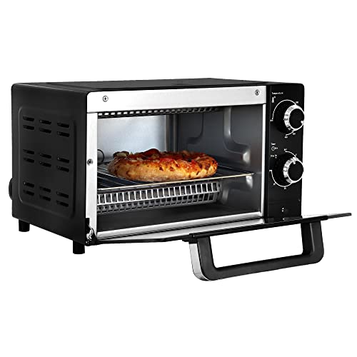 Total Chef 4-Slice Toaster Oven, 1000W, Black Compact Countertop Oven with Natural Convection, Temperature Control Dial, 30 Minute Timer, Bake, Toast, Roast, Includes Baking Pan and Toasting Rack