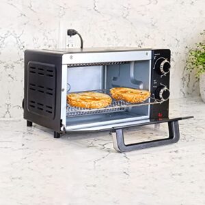 Total Chef 4-Slice Toaster Oven, 1000W, Black Compact Countertop Oven with Natural Convection, Temperature Control Dial, 30 Minute Timer, Bake, Toast, Roast, Includes Baking Pan and Toasting Rack