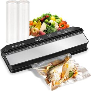 Vacuum Sealer Machine, Automatic Vacuum Air Sealing System for Food Savers, Food Sealer with Dry & Moist Food Preservation Modes, Built-in Cutter 15 Bags Starter Kit Lab Tested Easy to Clean Led Indicator Lights