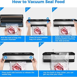 Vacuum Sealer Machine, Automatic Vacuum Air Sealing System for Food Savers, Food Sealer with Dry & Moist Food Preservation Modes, Built-in Cutter 15 Bags Starter Kit Lab Tested Easy to Clean Led Indicator Lights