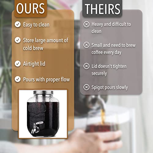 BTaT- Cold Brew Coffee Maker, 1 Gallon Mason Jars Drink Dispenser, Gallon Cold Brew Coffee Maker, Iced Tea Maker, Cold Brew Coffee Carafe, Beverage Dispenser, Glass Dispenser, Cold Brew System