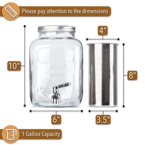 BTaT- Cold Brew Coffee Maker, 1 Gallon Mason Jars Drink Dispenser, Gallon Cold Brew Coffee Maker, Iced Tea Maker, Cold Brew Coffee Carafe, Beverage Dispenser, Glass Dispenser, Cold Brew System