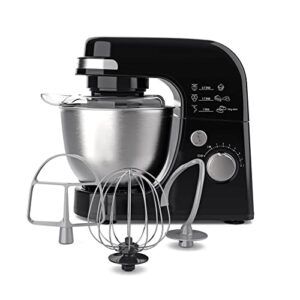 hamilton beach electric stand mixer, 4 quarts, dough hook, flat beater attachments, splash guard 7 speeds with whisk, black