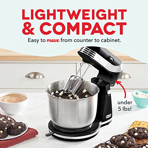 Dash Stand Mixer (Electric Mixer for Everyday Use): 6 Speed Stand Mixer with 3 Quart Stainless Steel Mixing Bowl, Dough Hooks & Mixer Beaters for Frosting, Meringues & More - Black