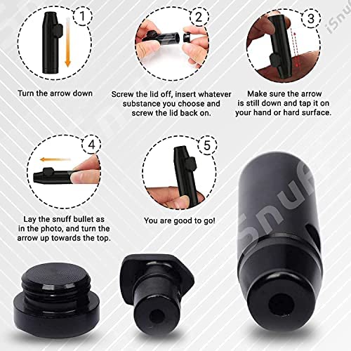 iSnuff Snuff Bullet Sniffer Snorter Dispenser (Metal) Black Amsterdam Style - Leak-Proof Storage Bottle Rocket Bullet