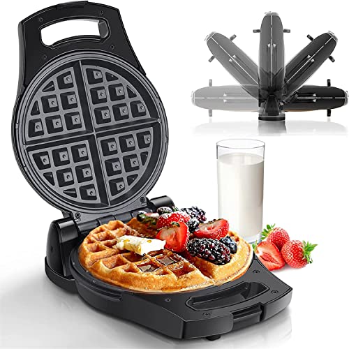 Belgian Waffle Maker, 8 Inch Flip Waffle Irons with Non-Stick Surfaces, 900W Waffle Makers with Temperature Control, 4 Slice, Black, ETL Certificated, Aigostar