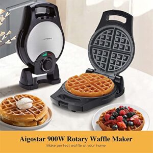 Belgian Waffle Maker, 8 Inch Flip Waffle Irons with Non-Stick Surfaces, 900W Waffle Makers with Temperature Control, 4 Slice, Black, ETL Certificated, Aigostar