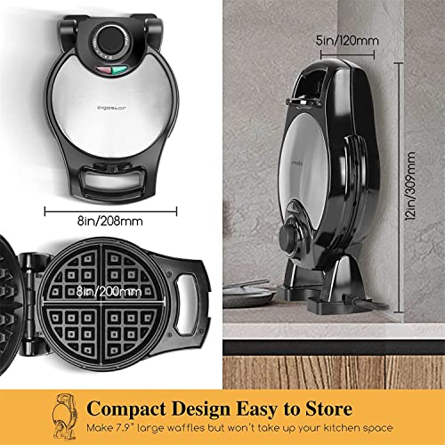 Belgian Waffle Maker, 8 Inch Flip Waffle Irons with Non-Stick Surfaces, 900W Waffle Makers with Temperature Control, 4 Slice, Black, ETL Certificated, Aigostar