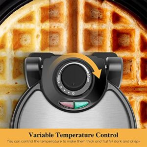 Belgian Waffle Maker, 8 Inch Flip Waffle Irons with Non-Stick Surfaces, 900W Waffle Makers with Temperature Control, 4 Slice, Black, ETL Certificated, Aigostar