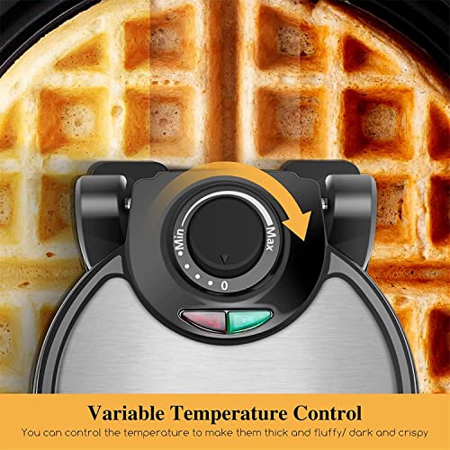 Belgian Waffle Maker, 8 Inch Flip Waffle Irons with Non-Stick Surfaces, 900W Waffle Makers with Temperature Control, 4 Slice, Black, ETL Certificated, Aigostar