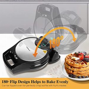 Belgian Waffle Maker, 8 Inch Flip Waffle Irons with Non-Stick Surfaces, 900W Waffle Makers with Temperature Control, 4 Slice, Black, ETL Certificated, Aigostar